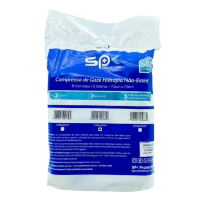 Compressa de Gaze Hidrófila Não Estéril 11 Fios - SP Protection